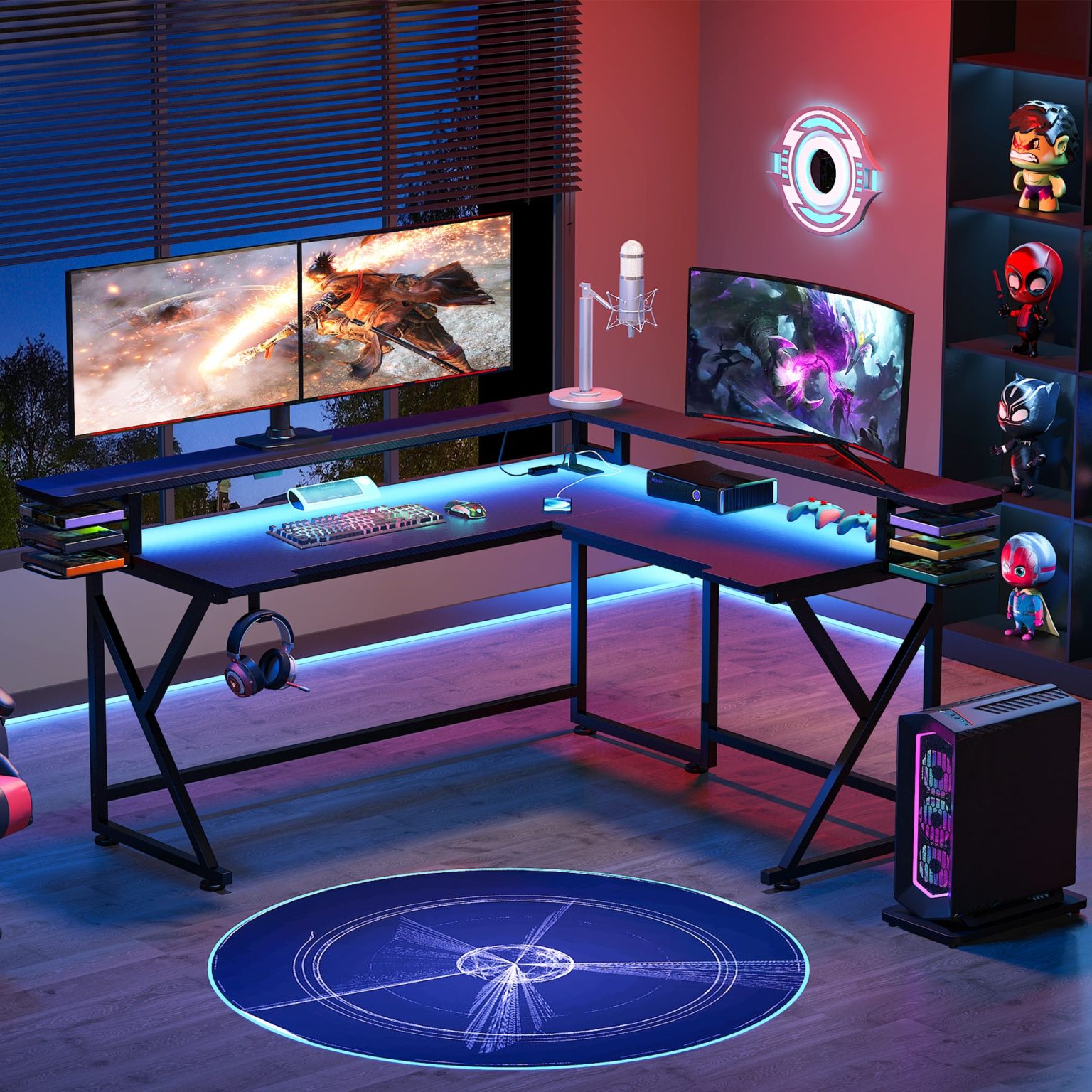 Gaming Desk, L Shaped Desk with Led Lights & Monitor Stand – MecaWorks ...