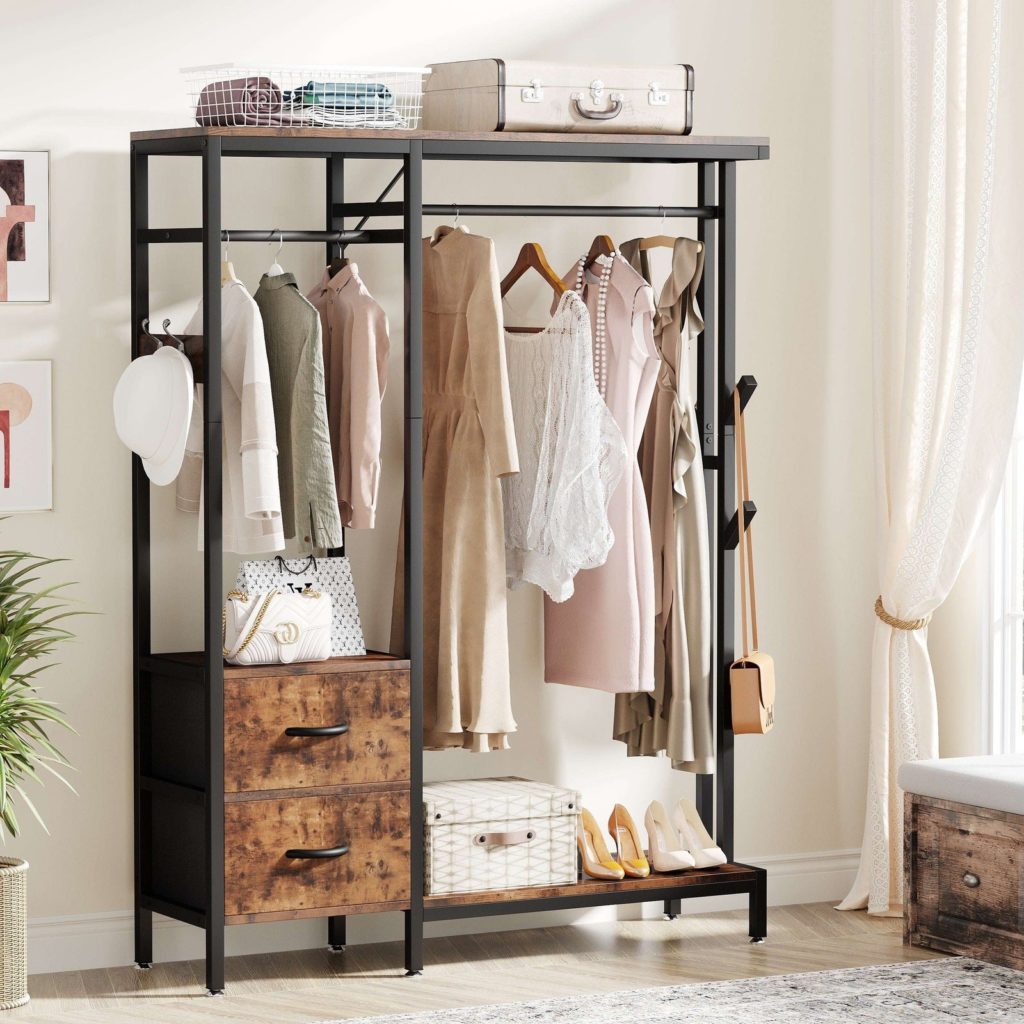 Freestanding Closet Organizer, Clothes Rack with Drawers and Shelves ...