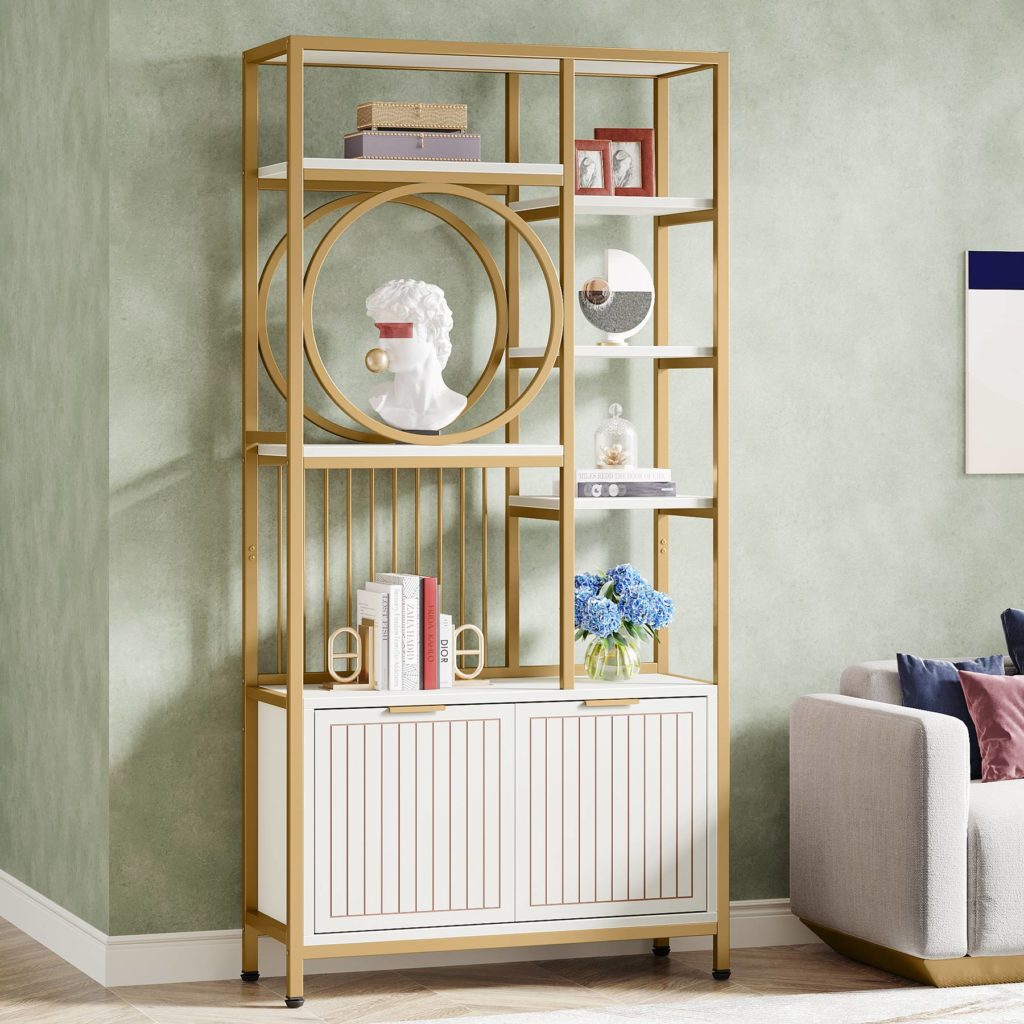 Bookshelf, 74.8″ Modern Etagere Bookcase with Storage Cabinet ...