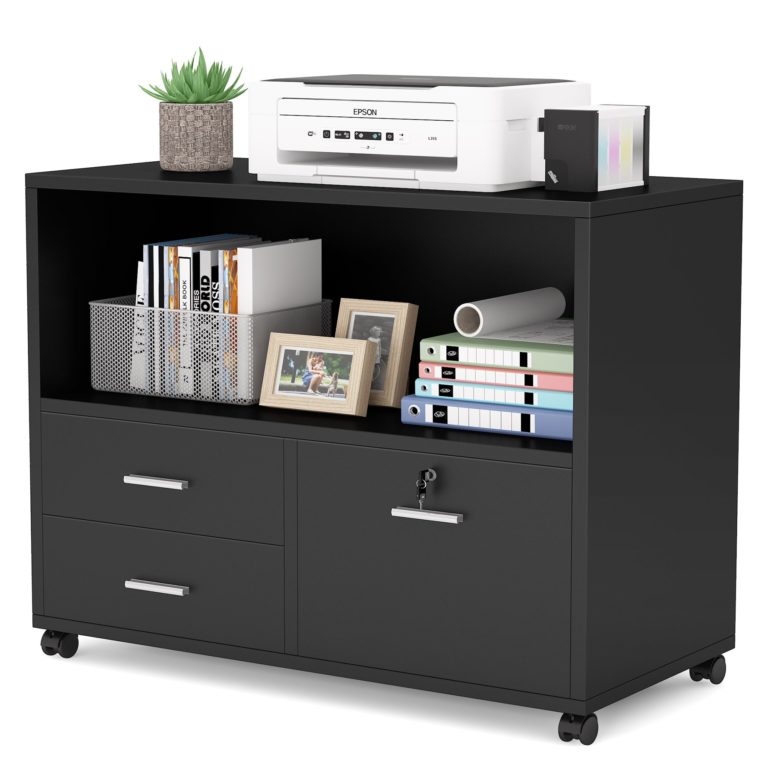 File Cabinet, 3 Drawer Lateral Filing Cabinet with Lock & Wheels ...