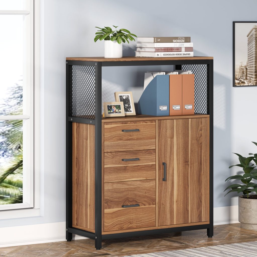 File Cabinet, 3 Drawers Lateral Filing Cabinet with Open Shelves ...