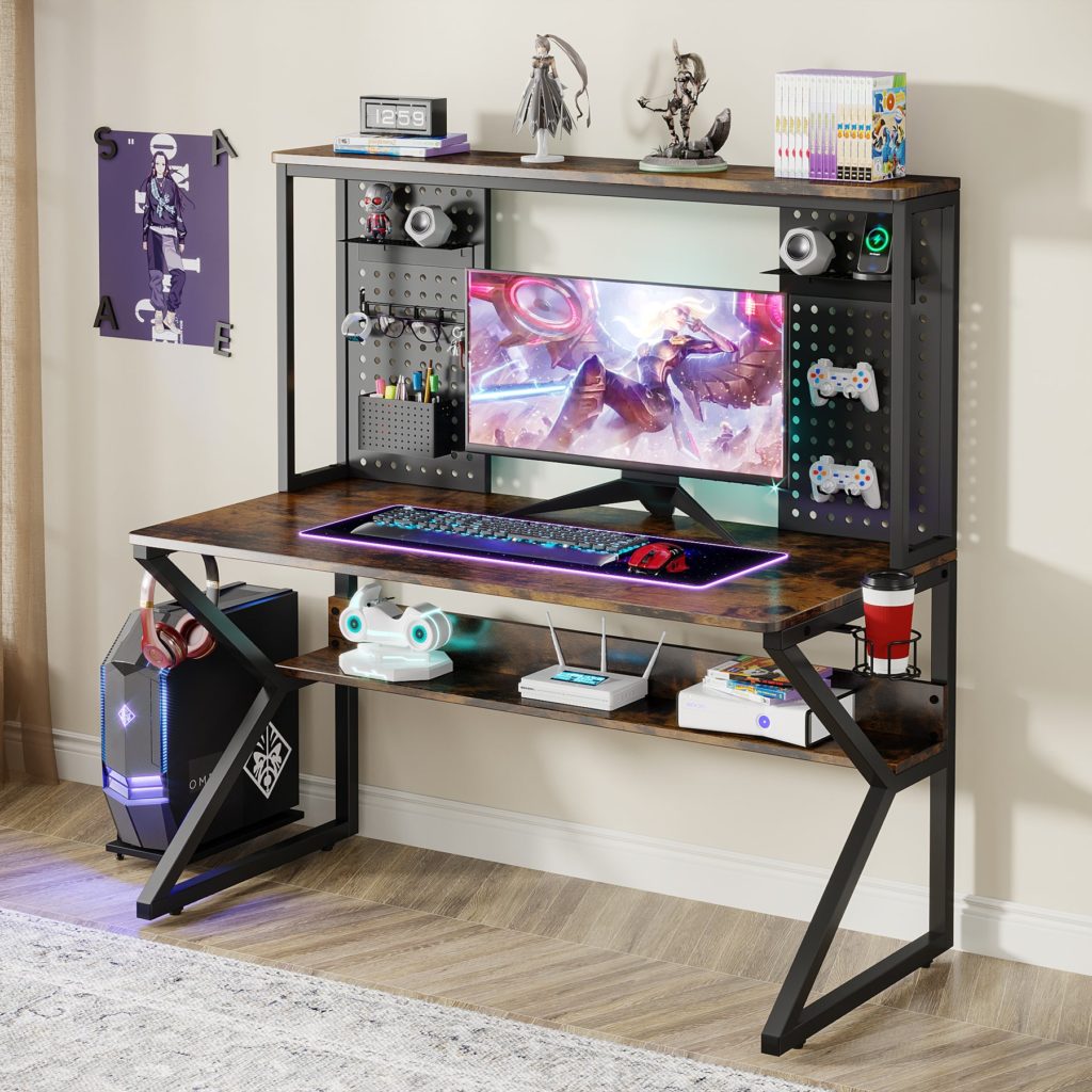 Gaming Desk, 47’’ Computer Desk with Shelves & K-Shaped Leg – MecaWorks ...