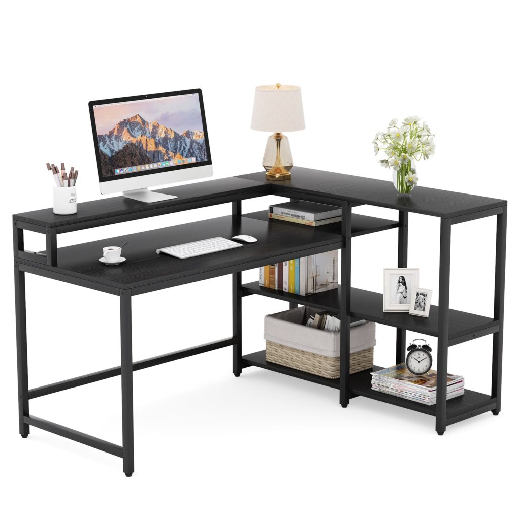 Reversible L Shaped Computer Corner Desk with Shelves – MecaWorks – EGYPT