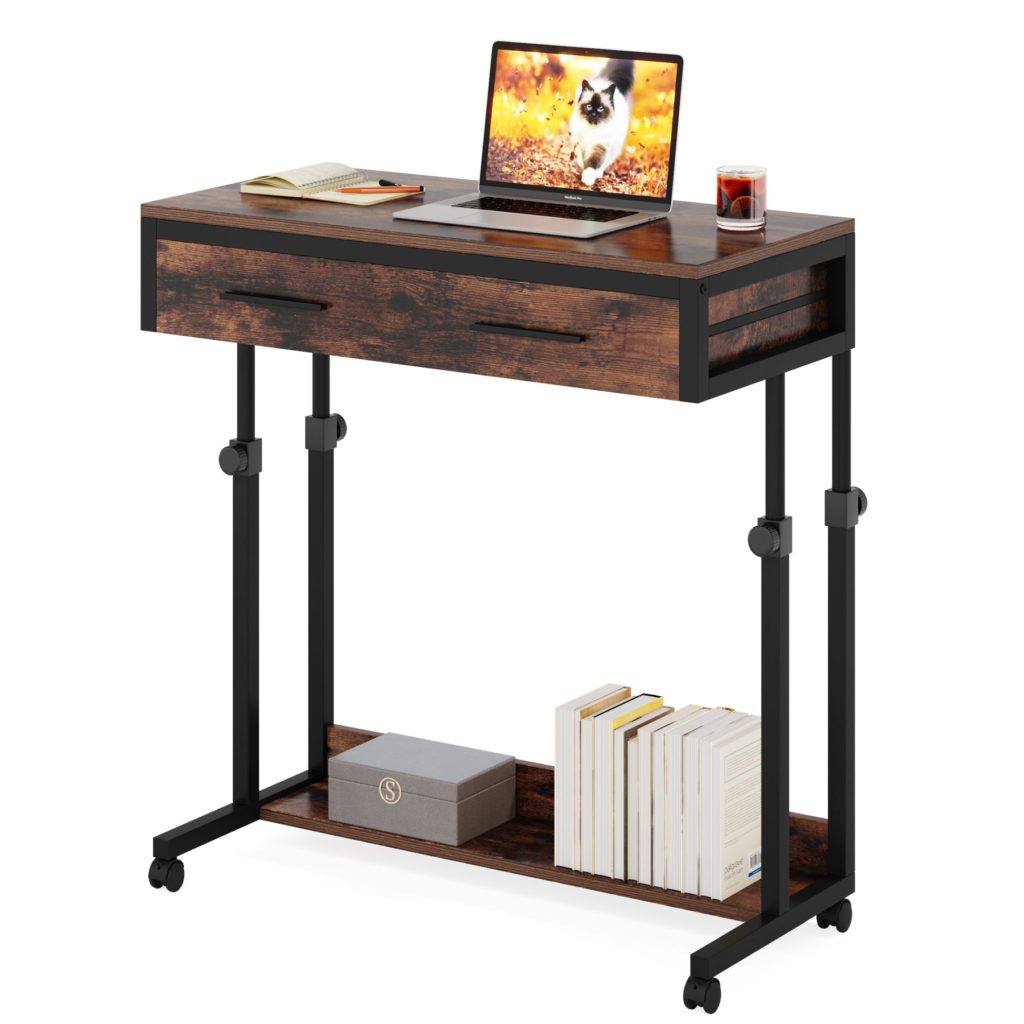 Height Adjustable Desk, Mobile Side Table Portable Desk with Drawers ...