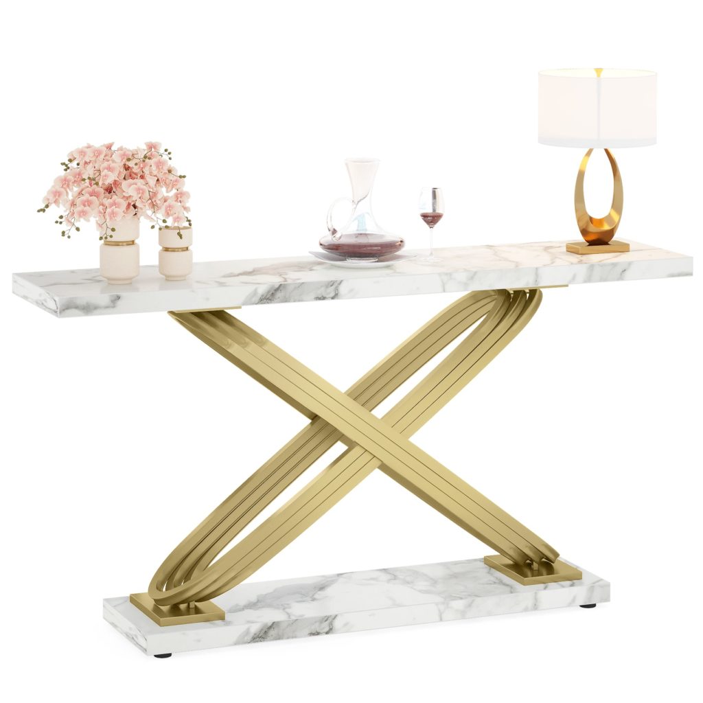 Console Table, 140 CM Modern Faux Marble Sofa Entryway Table ...