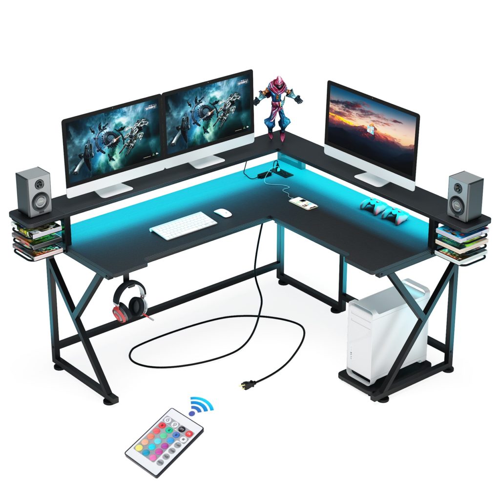 Gaming Desk, L Shaped Desk with Led Lights & Monitor Stand – MecaWorks ...