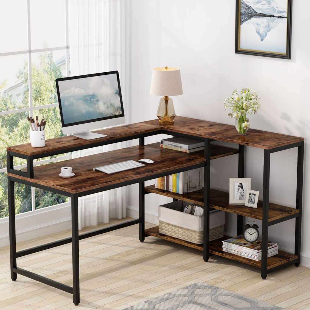 Reversible L Shaped Computer Corner Desk with Shelves – MecaWorks – EGYPT