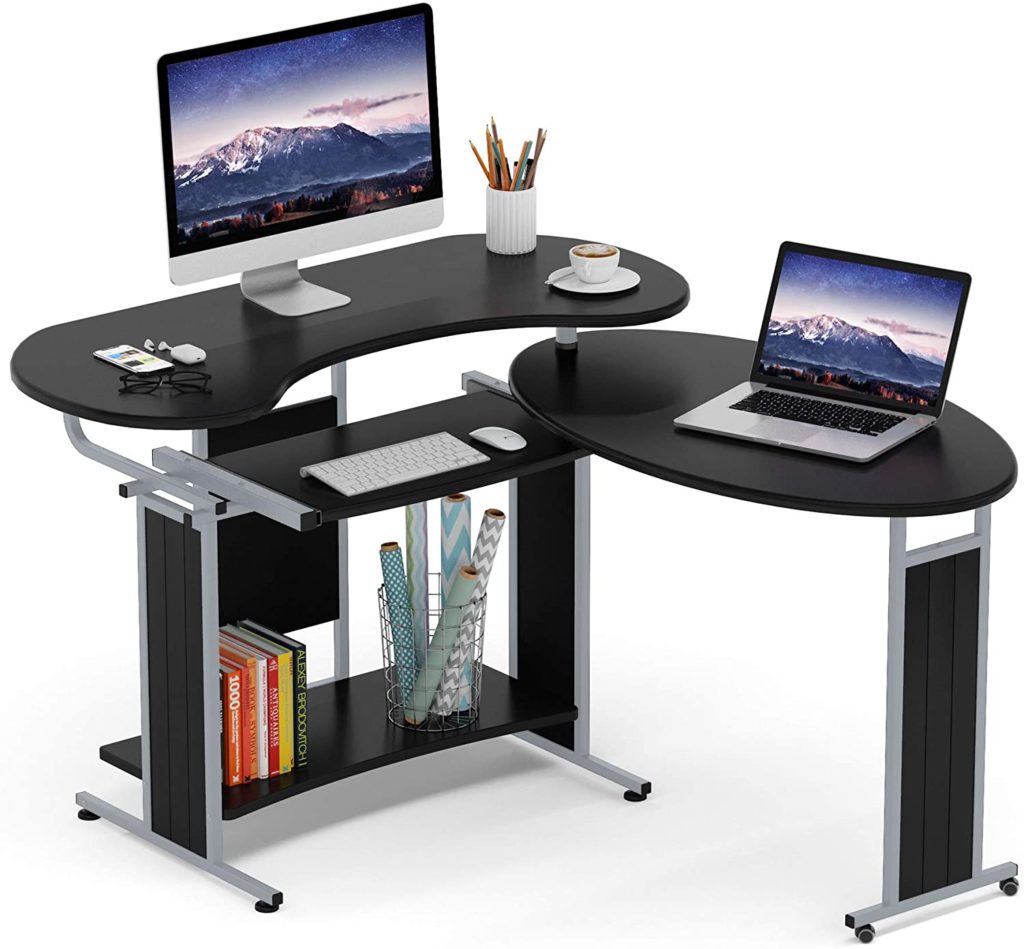 Rotating Desk, Modern L-Shaped Computer Desk, Corner Study Desk ...