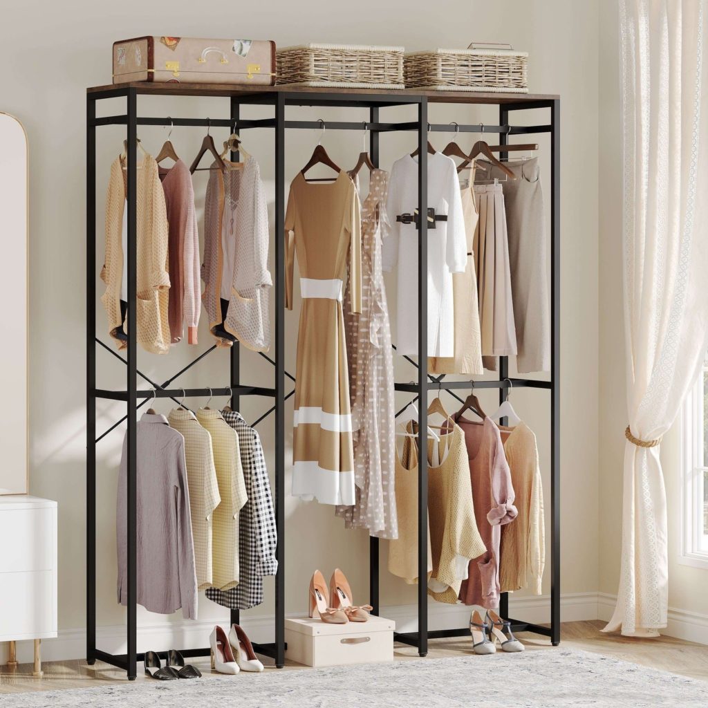 Freestanding Closet Organizer, Garment Rack with Shelves and Hanging ...
