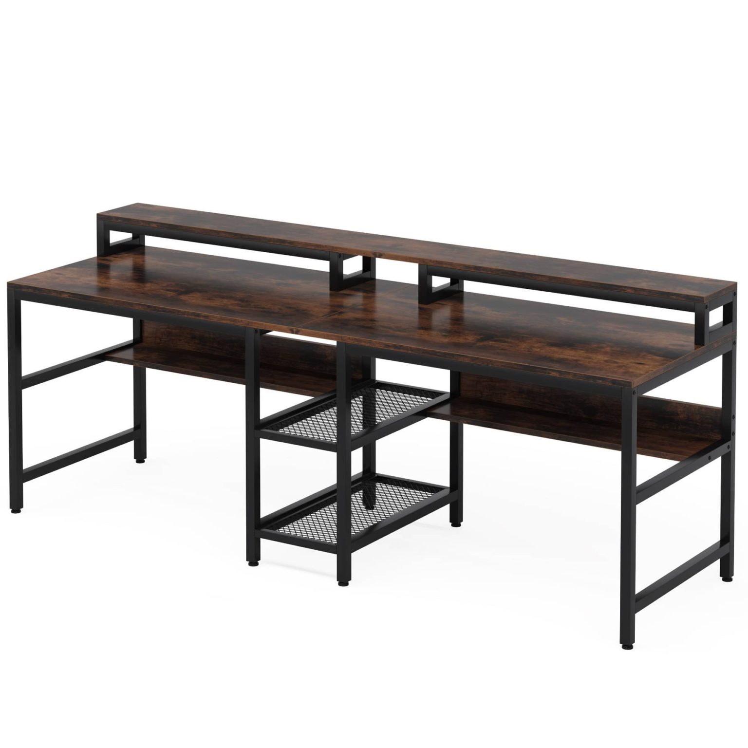 Two Person Desk, 78.7″ Double Computer Desk with Monitor Riser ...