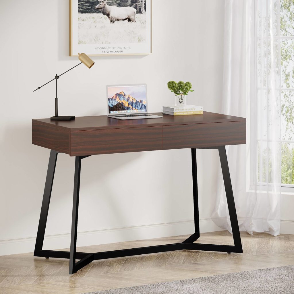 Computer Desk, 47″ Study Table Writing Desk with 2 Spacious Drawers ...