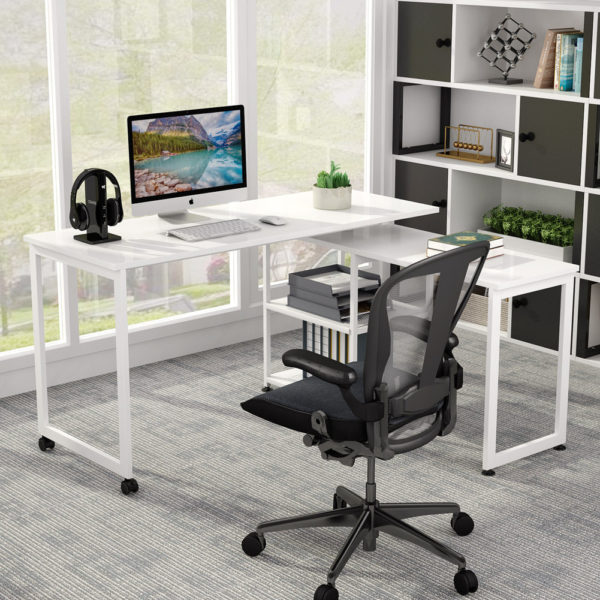 Rotating Desk, 360° Rotating Reversible L-Shaped Corner Desk ...
