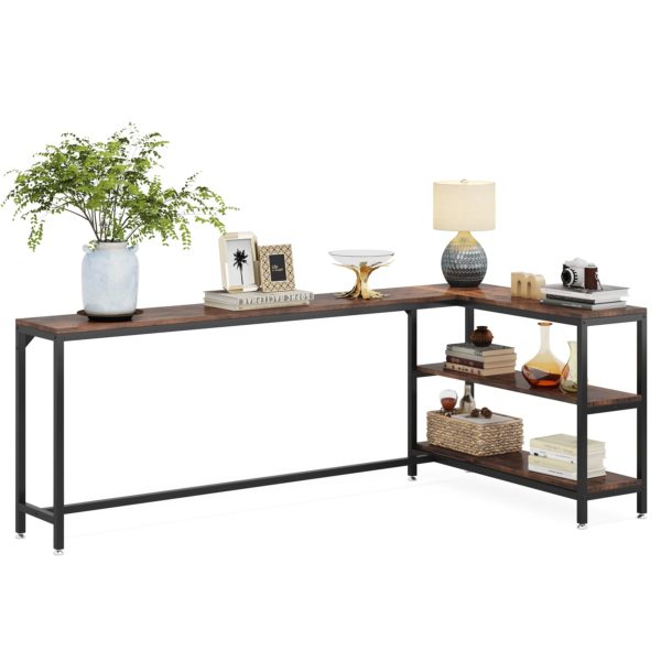 L-Shaped Console Table, Reversible Sofa Table with 3-Tier Shelves ...