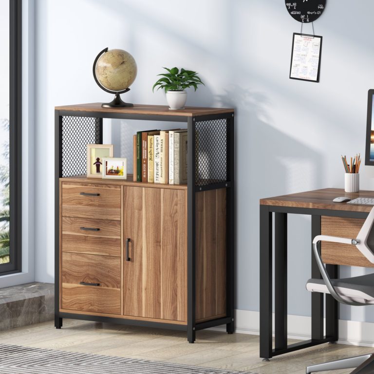 File Cabinet, 3 Drawers Lateral Filing Cabinet with Open Shelves ...