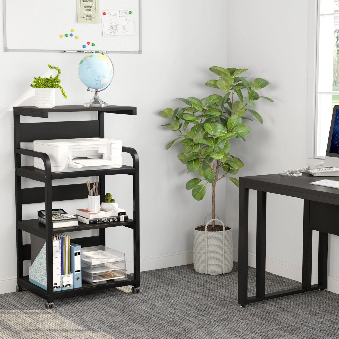 Printer Stand, 4-Shelf Mobile Printer Cart with Storage Shelves ...