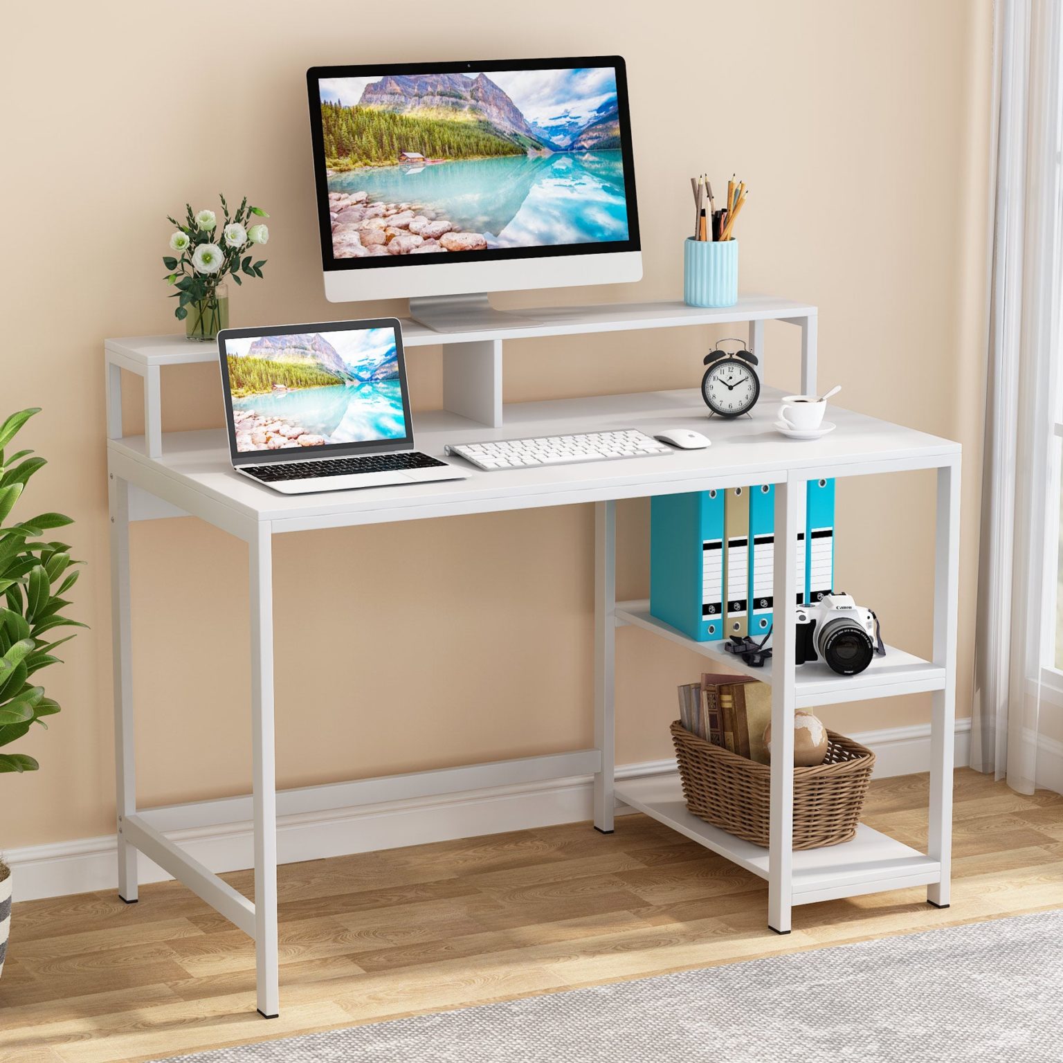 Computer Desk, Industrial Writing Desk with Shelves for Study ...