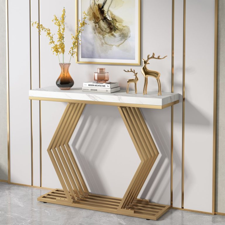 Console Table, 107 CM Modern Faux Marble Entryway Sofa Table ...