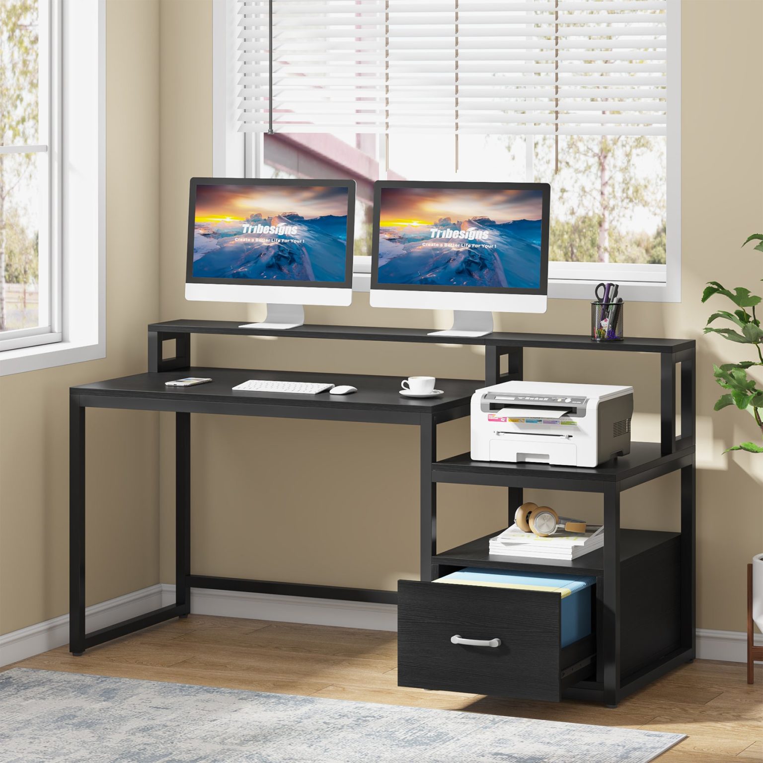 Computer Desk, 152 CM Desk with File Drawer and Shelves – MecaWorks – EGYPT