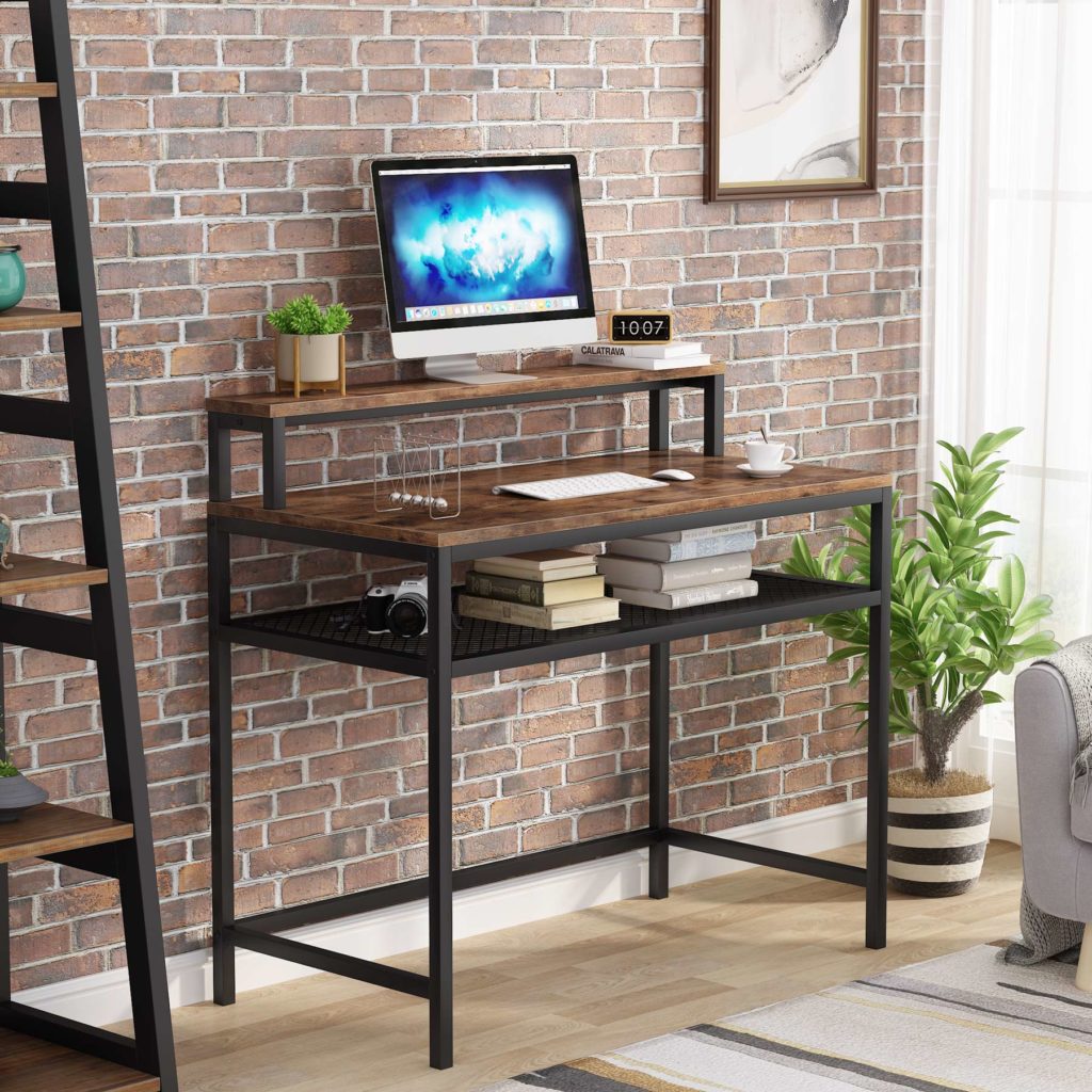 Computer Desk, Industrial Writing Desk with Monitor Stand – MecaWorks ...