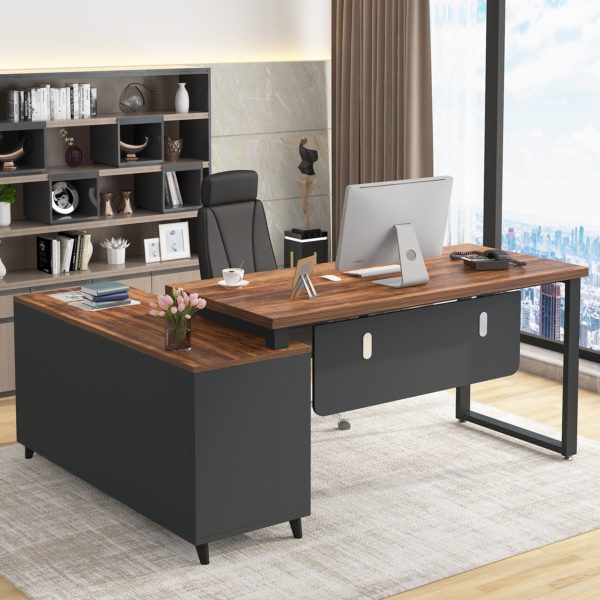 55 Inch L-Shaped Computer Executive Desk with 47 inch File Cabinet – MecaWorks – EGYPT