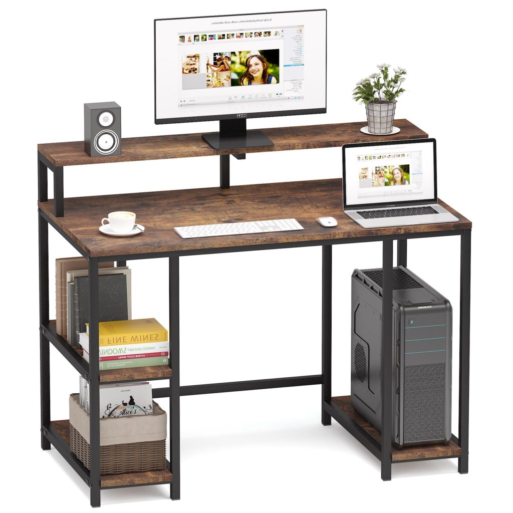 Computer Desk, Industrial Writing Desk with Storage Shelves – MecaWorks ...
