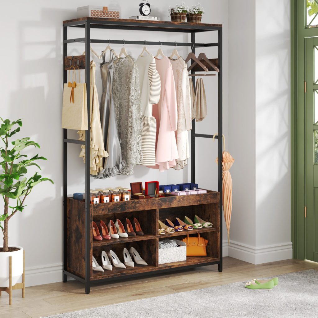 Coat Rack, Entryway Hall Tree Garment Rack with Shoe Storage ...