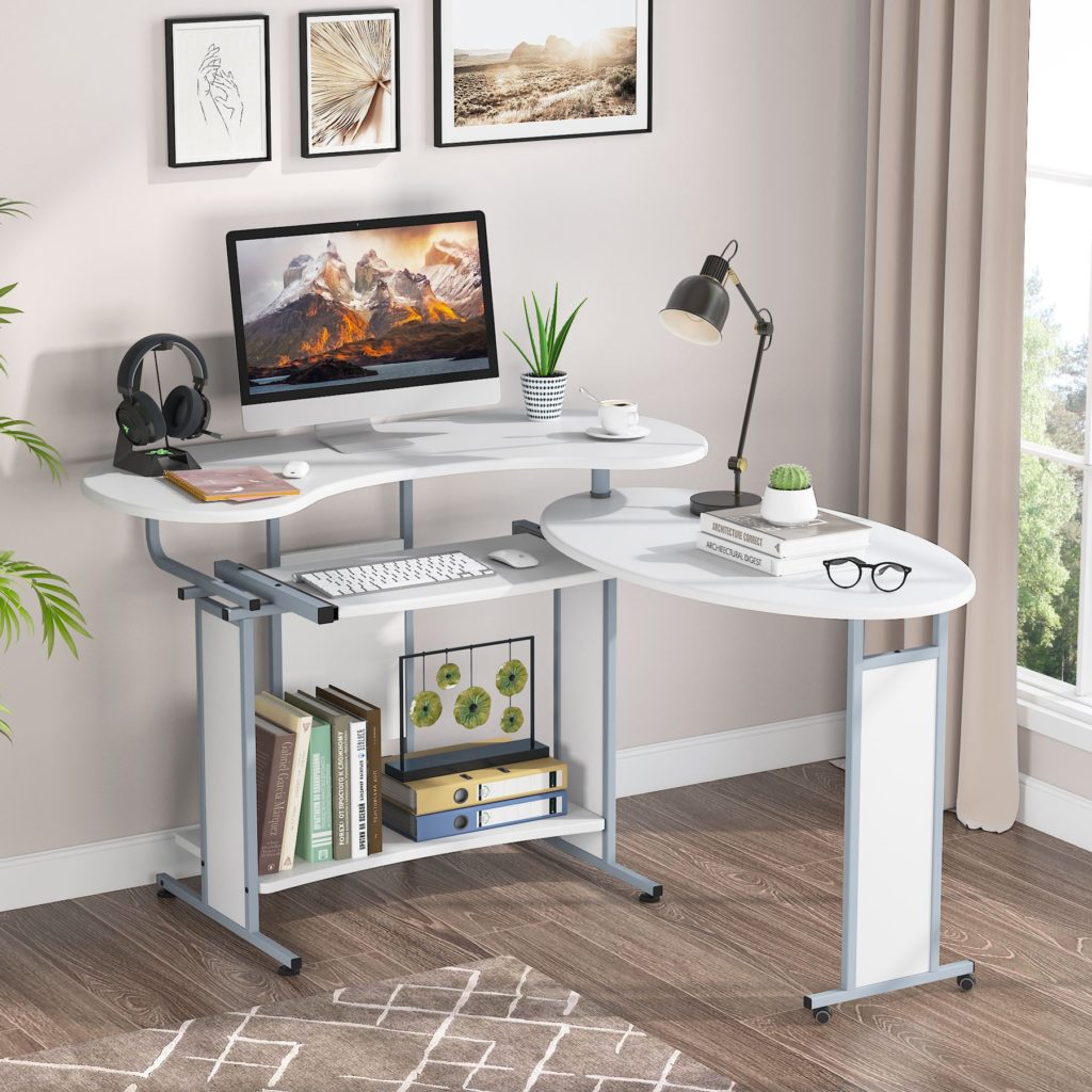Rotating Corner Computer Desk, L-Shaped Studying Writing Table ...