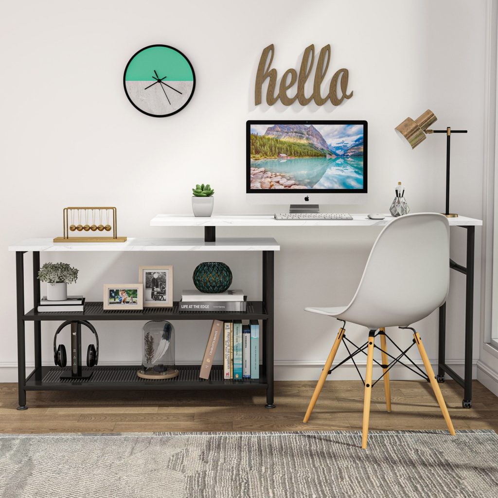 Rotating Desk, Modern L-Shaped Desk with Storage Shelves – MecaWorks ...