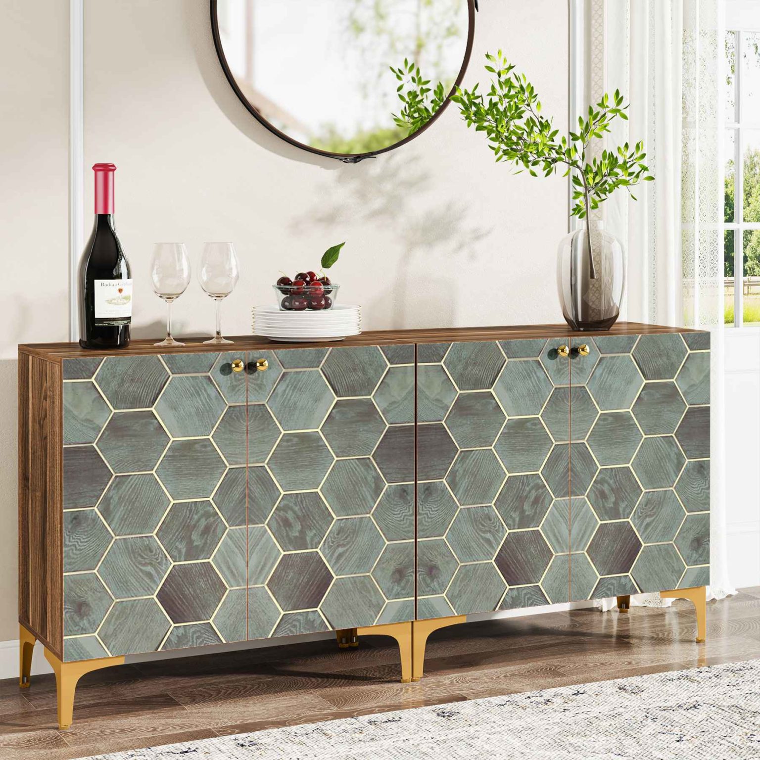 Sideboard Buffet Set of 2, Modern Storage Cabinet with Doors ...