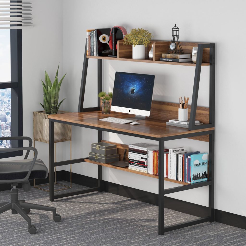 Computer Desk, Home Office Desk with Hutch and Storage Shelf ...