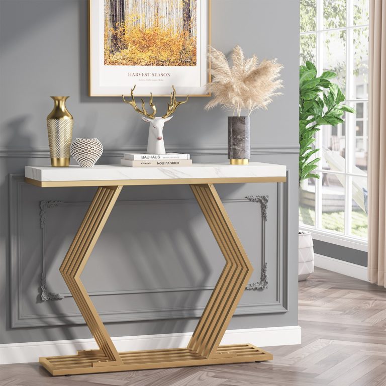 Console Table, 107 CM Modern Faux Marble Entryway Sofa Table ...