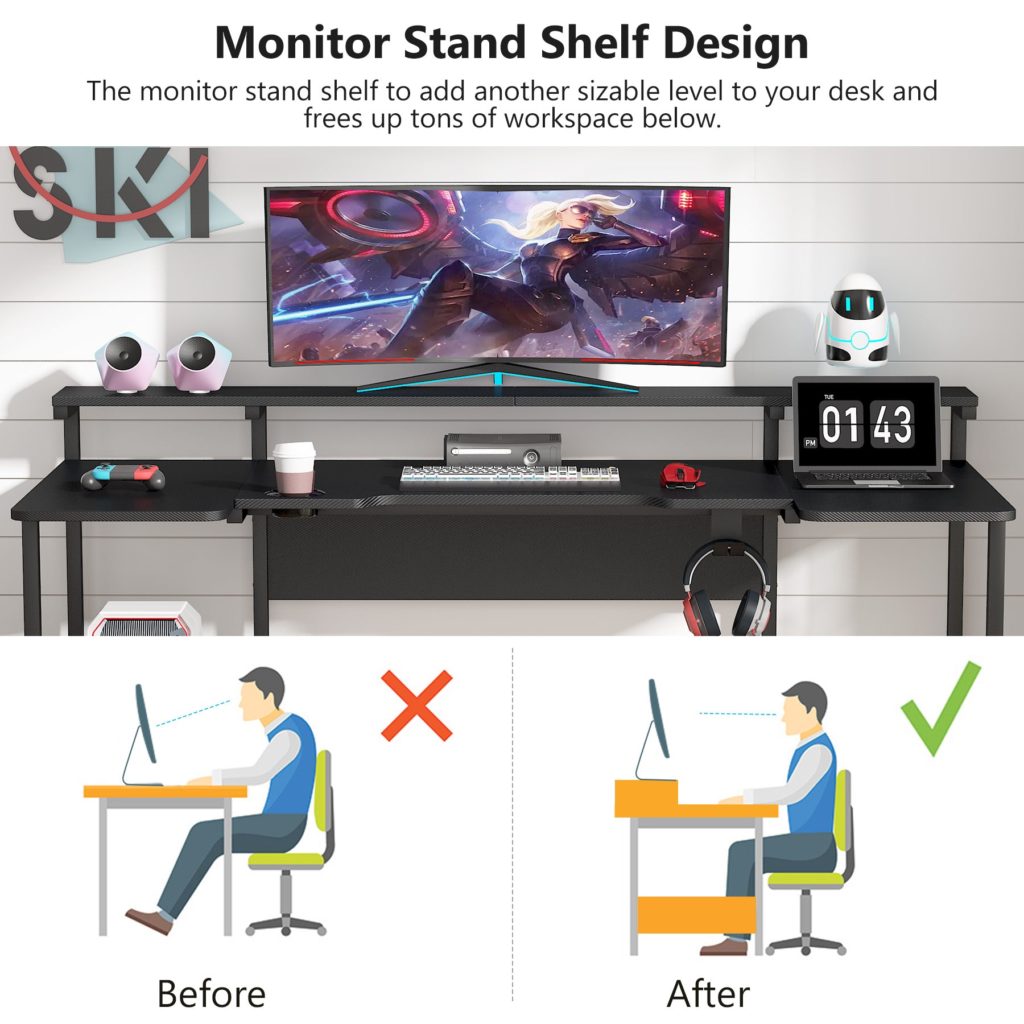 Gaming Desk, 74.8 Inches U Shaped Computer Desk with Hutch – MecaWorks ...