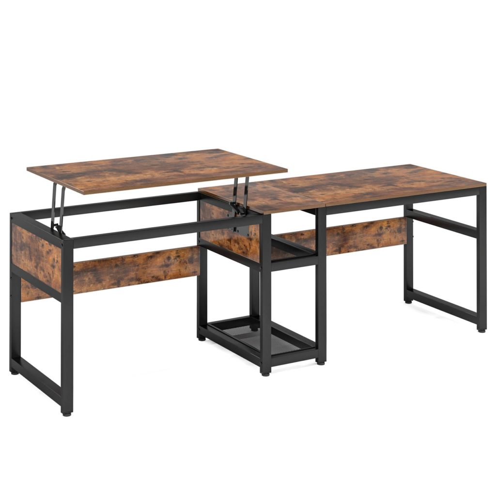 Two Person Desk, 200 CM Height Adjustable Computer Desk with Lift Top ...