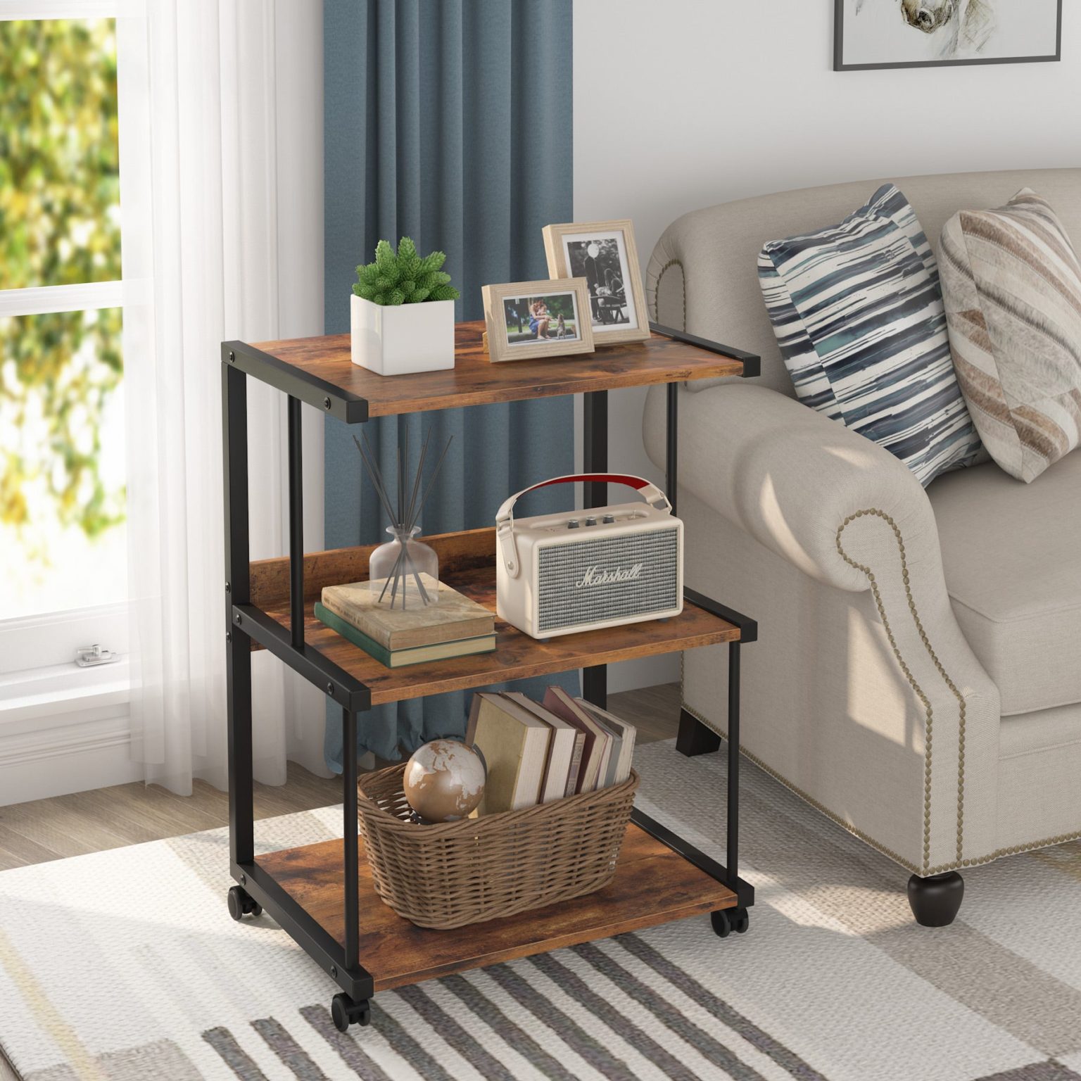 Printer Stand, Rolling Printer Table with 3 Storage Shelves – MecaWorks ...