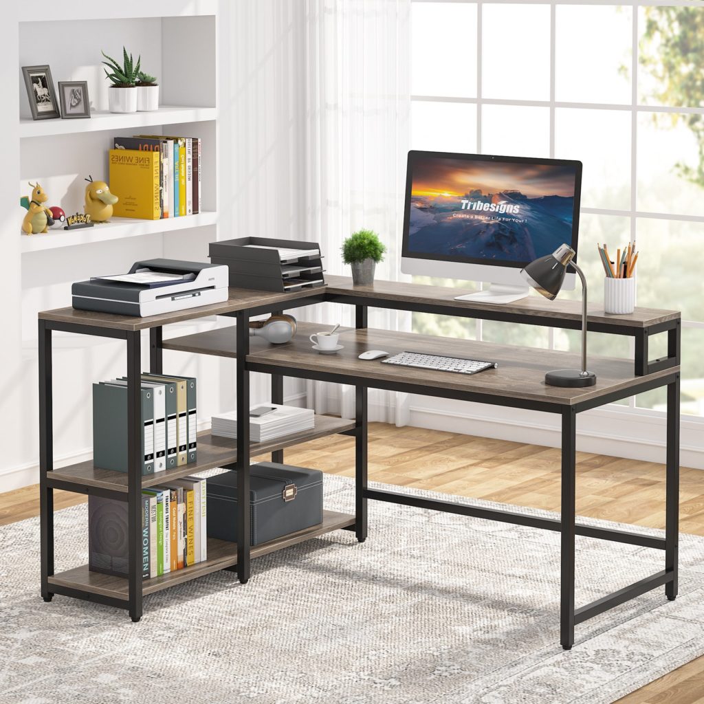 Reversible L Shaped Computer Corner Desk with Shelves – MecaWorks – EGYPT