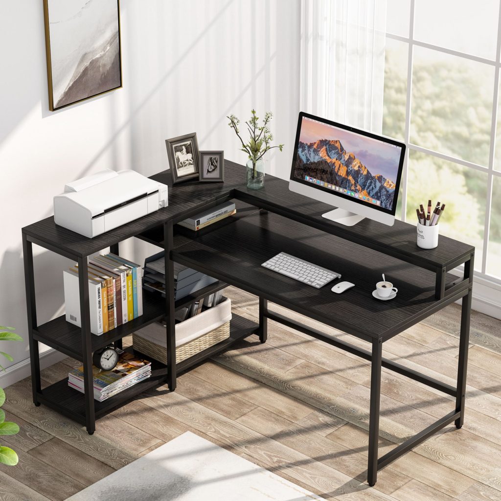 Reversible L Shaped Computer Corner Desk with Shelves – MecaWorks – EGYPT