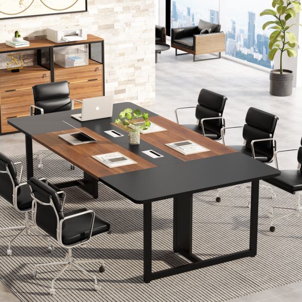 8FT Rectangle Conference Table, 10 People Meeting Table with Grommets ...
