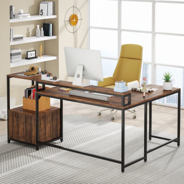 L-Shaped Desk, 67 Inch Corner Computer Desk with Hutch and Drawer ...