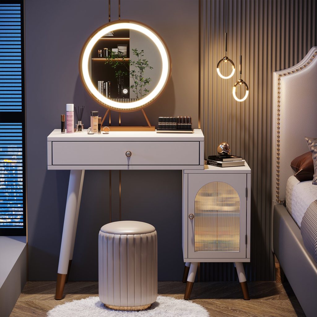 Vanity, Makeup Dressing Table with Drawer and Storage Cabinet ...