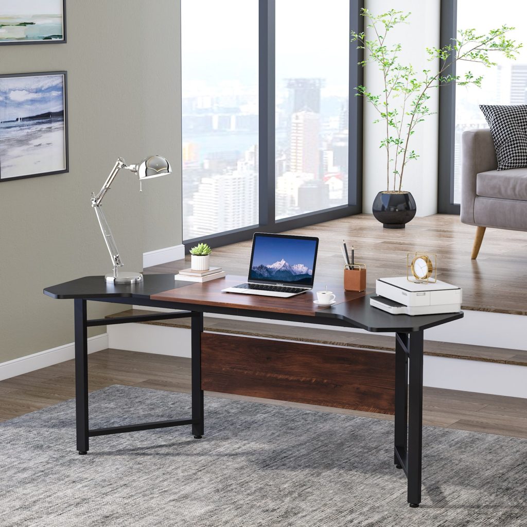 Computer Desk, 66.5″ Wing-Shaped Executive Desk Study Table – MecaWorks ...