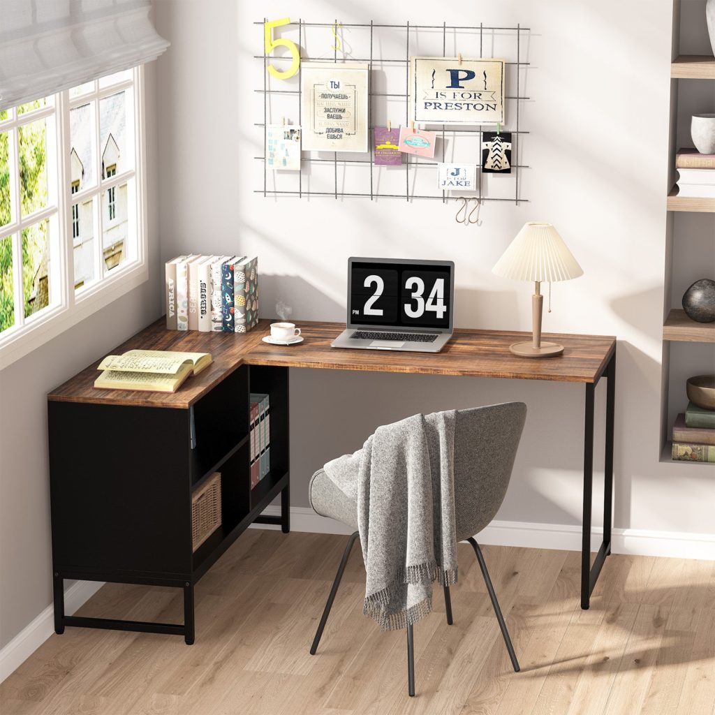 L-Shaped Desk, 60″ Corner Computer Desk with File Cabinet – MecaWorks ...