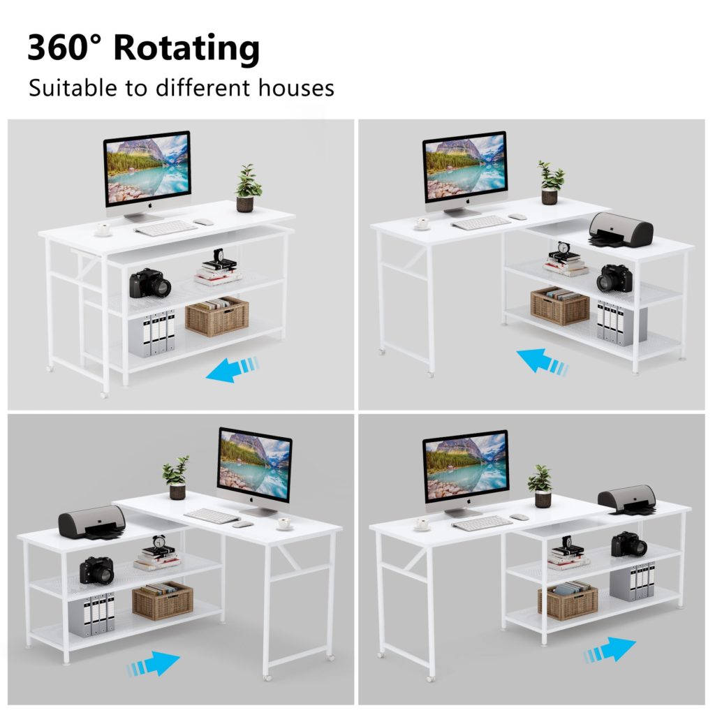 Rotating Desk, Modern L-Shaped Desk with Storage Shelves – MecaWorks ...
