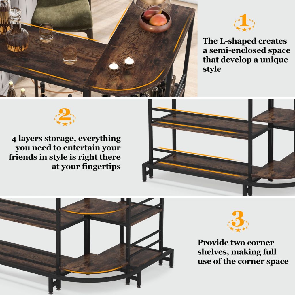 Bar Unit, 3-Tier L-Shaped Liquor Bar Table with Storage – MecaWorks – EGYPT