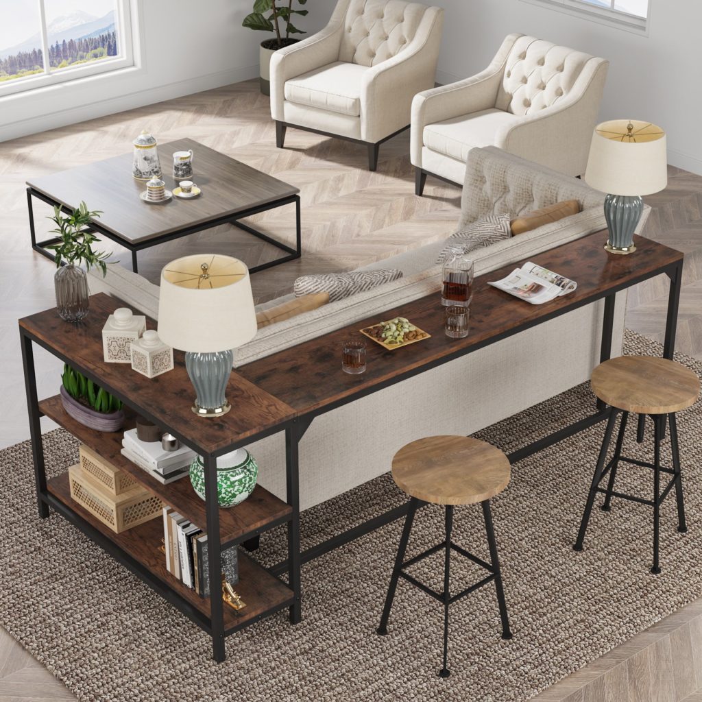 L-Shaped Console Table, Reversible Sofa Table with 3-Tier Shelves ...