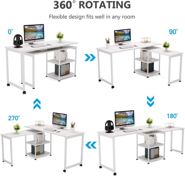 Rotating Desk, 360° Rotating Reversible L-Shaped Corner Desk ...