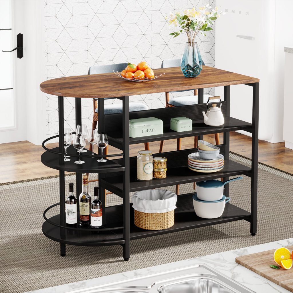 43″ Kitchen Island Table with 2 Side Spice Rack & 3 Open Storage ...