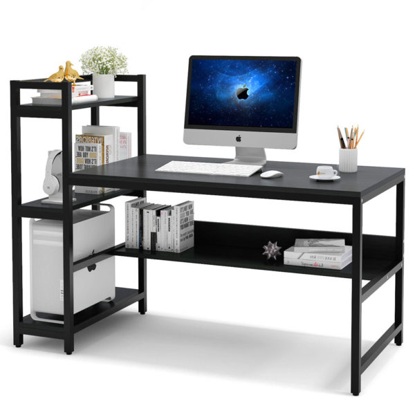 Computer Desk, 60 inch Study Desk with Reversible Storage Shelves ...