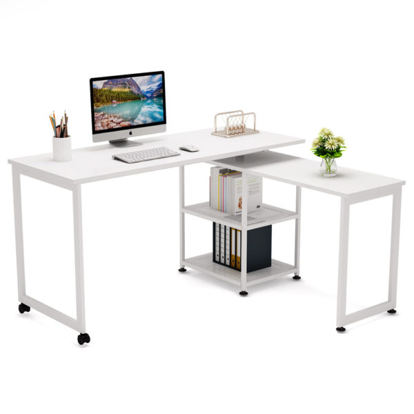 Rotating Desk, 360° Rotating Reversible L-Shaped Corner Desk ...