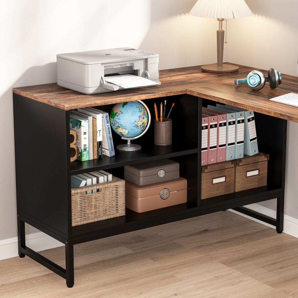 L-Shaped Desk, 60″ Corner Computer Desk with File Cabinet – MecaWorks ...