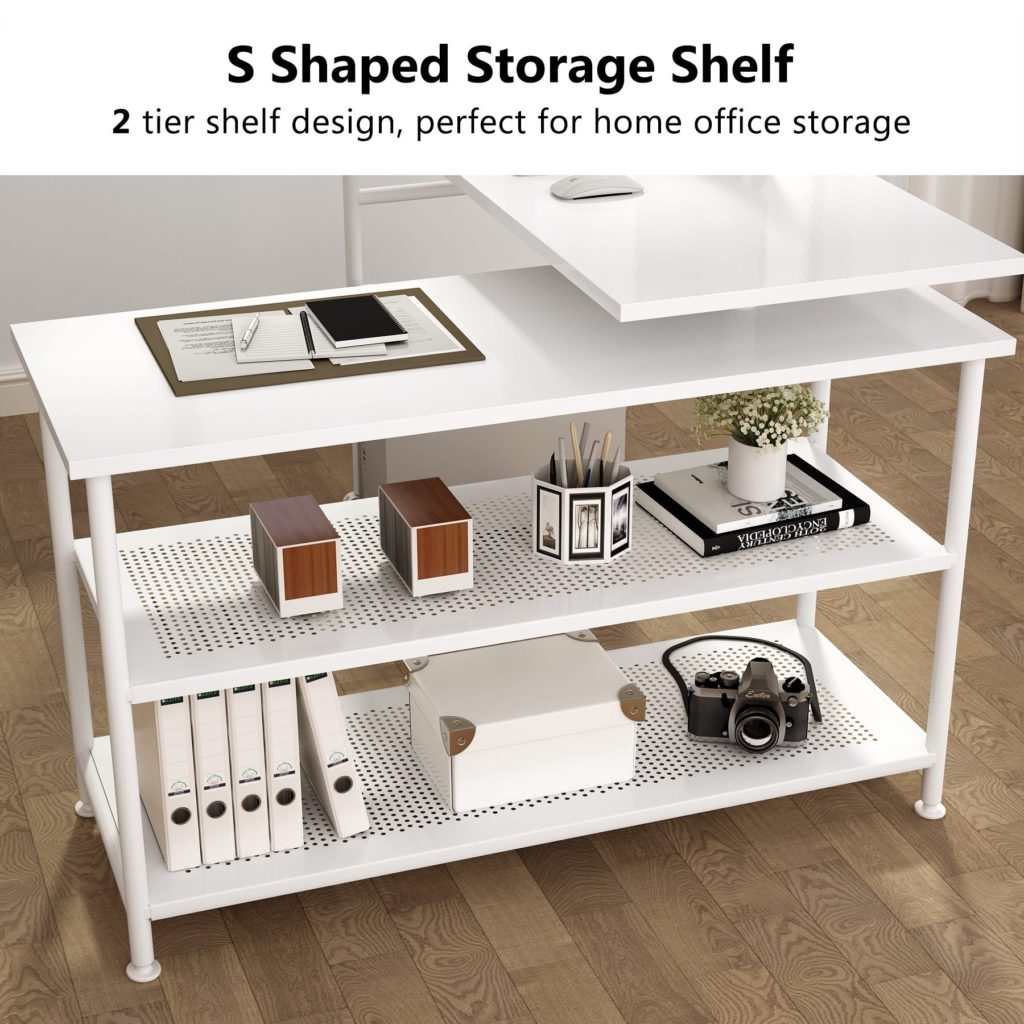 Rotating Desk, Modern L-Shaped Desk with Storage Shelves – MecaWorks ...